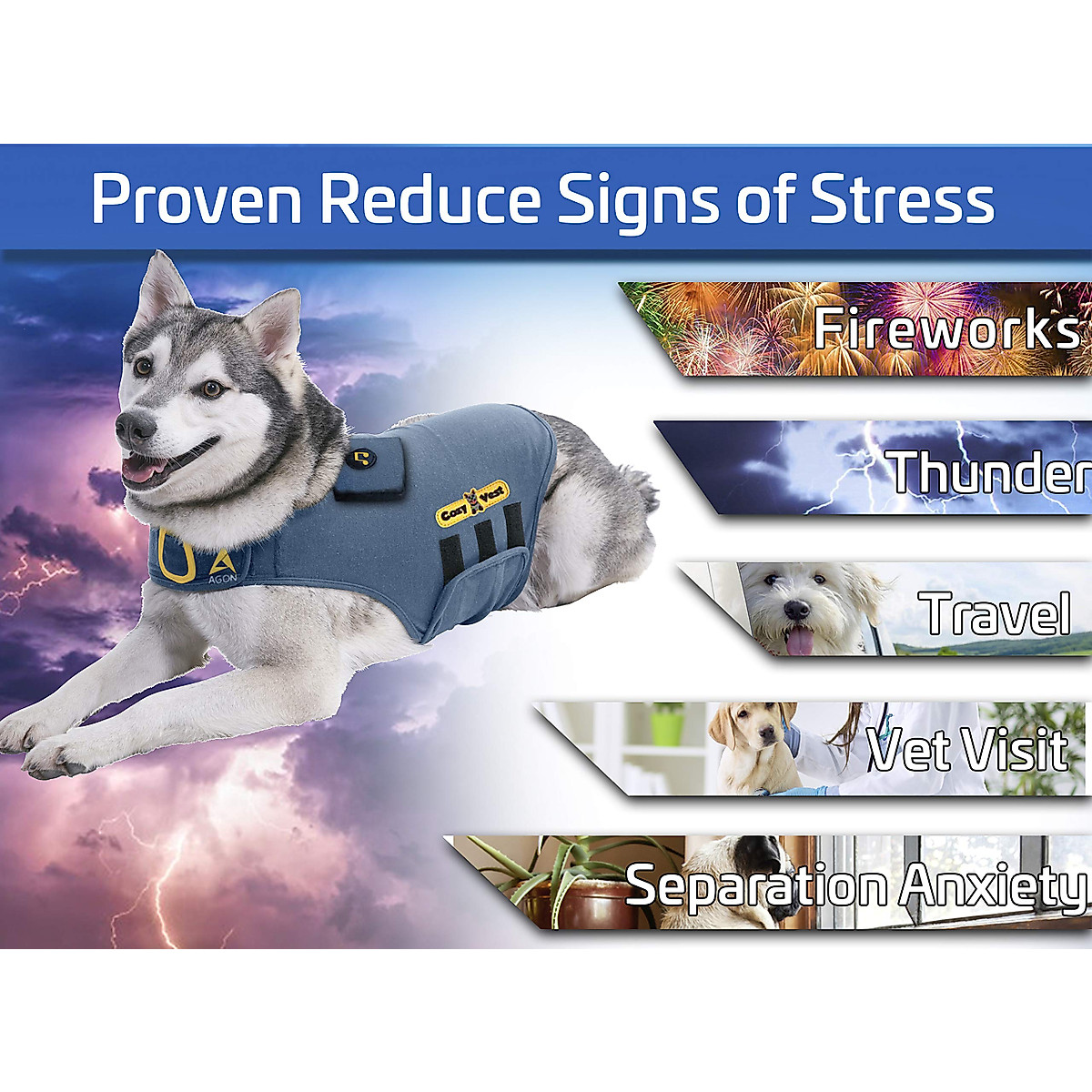 CozyVest® Dog Anxiety Vest 3-in-1 Music & Aromatherapy Shirt, Relaxing Sound & Essential Oils Jacket, Fireworks Thunder Separation & Thunderstorm Canine Stress Relief Coat (Gray, Large [41-64 Lbs])