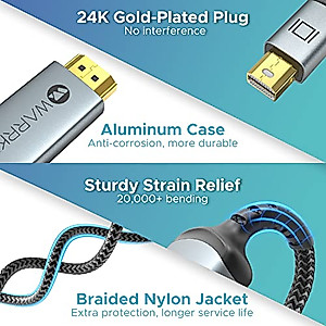 Warrky 4K Mini DisplayPort to HDMI Cable, [Aluminum Shell, Nylon Braided] UHD Thunderbolt to HDMI Cable 6.6ft, Compatible for MacBook Air/Pro, Surface Pro/Dock, Monitor/TV/Projector More- Grey