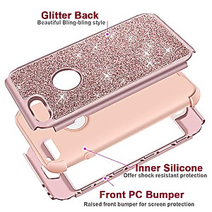 Hython iPhone 8 Plus Case, iPhone 7 Plus Case, Heavy Duty Defender Protective Case Bling Glitter Sparkle Hard Shell Armor Hybrid Shockproof Rubber Bumper Cover for iPhone 7 Plus and 8 Plus, Rose Gold