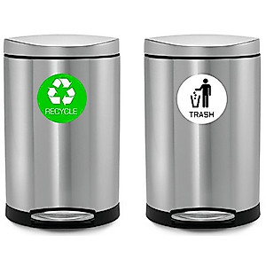 Recycle & Trash Stickers (2 Trash + 2 Recycle, Premium Quality) for Use on Trash Cans & Recycle Bins of All Types; 4" Round with Adhesive on Back (2 White Trash + 2 Green Recycle)
