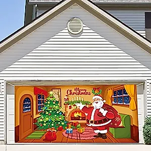 Christmas Santa Claus Garage Door Decoration Extra Large Outdoor Xmas Holiday Garage Door Banner Cover Decoration Xmas Outdoor Holiday Background Sign 6x13ft