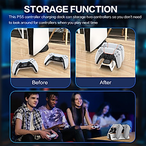 PS5 Controller Accessories, Fast Charging PlayStation 5 Controller Charger Built-in LED Light, PS5 Controller Charger Station with 5V 3A Power Adapter
