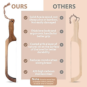 HOTTOR Bread Knife for Homemade Bread,Wooden Sourdough Bread Slicer with Bow Design,Premium Stainless Steel Serrated Saw Bread cutter for Bagels, Baguettes and More, brown