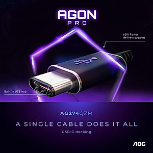 AOC Agon PRO AG274QZM 27” Tournament Gaming Monitor, QHD 2560x1440, 240Hz 1ms, G-SYNC Compatible, DisplayHDR 1000, Mini-LED Backlight, Height Adjustable,Black