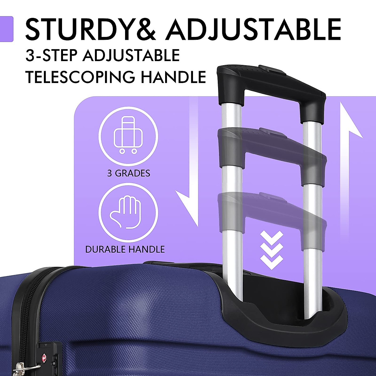 AnyZip Luggage PC ABS Hardside Lightweight Suitcase with 4 Universal Wheels TSA Lock Carry-On 20 Inch Dark Blue