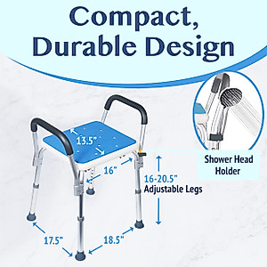 Medokare Shower Chair with Padded Seat - Shower Bench for Seniors with Tote Bag and Handles, Shower Stool Bath Chair for Elderly, Handicap Tub Shower Seats for Adults (White Stool with Rail)