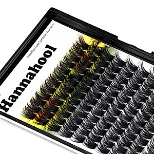 Hannahool Large Pack Wide Stem Cluster Eyelashes D Curl 10-20mm Available Handmade D Curl Wide Stem Individual False Eyelashes 5D Volume DIY Eye Lashes Extensions Beauty Tools (16mm)