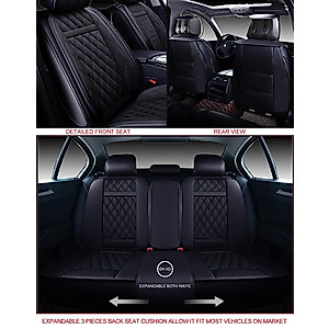 OASIS AUTO Car Seat Covers Accessories Full Set Premium Nappa Leather Cushion Protector Universal Fit for Most Cars SUV Pick-up Truck, Automotive Vehicle Auto Interior Décor (OS-009 Black)