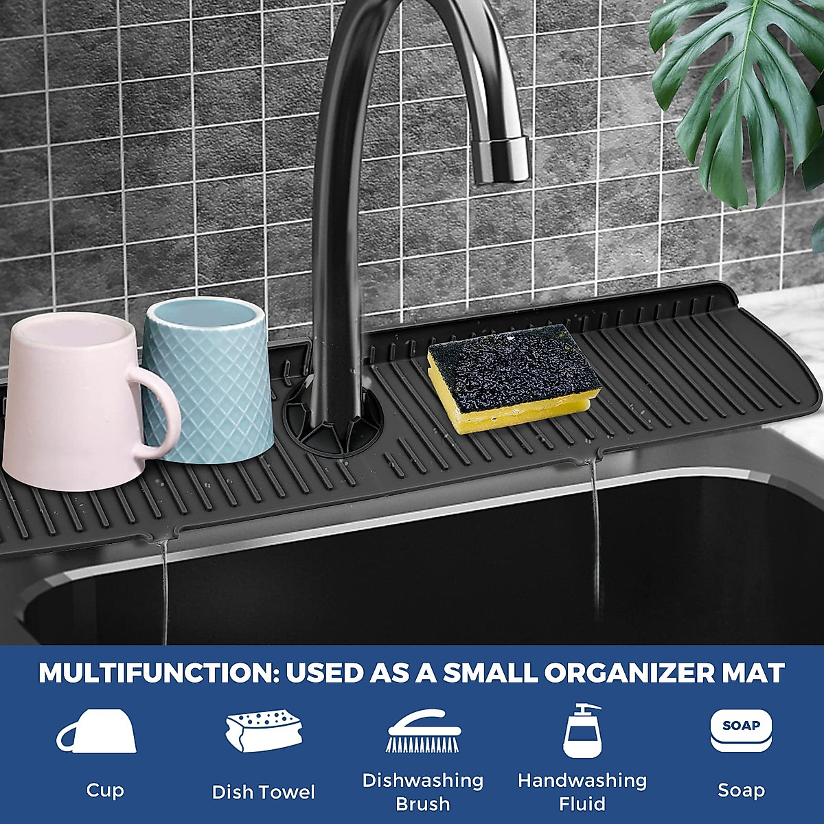 XXL Silicone Faucet Handle Drip Catcher Tray Kitchen Sink Mat Faucet Splash Guard Dish Soap Sponge Holder Kitchen Sink Accessories Drying Mat Kitchen Gadgets Counter Organization Sink Caddy Protectors