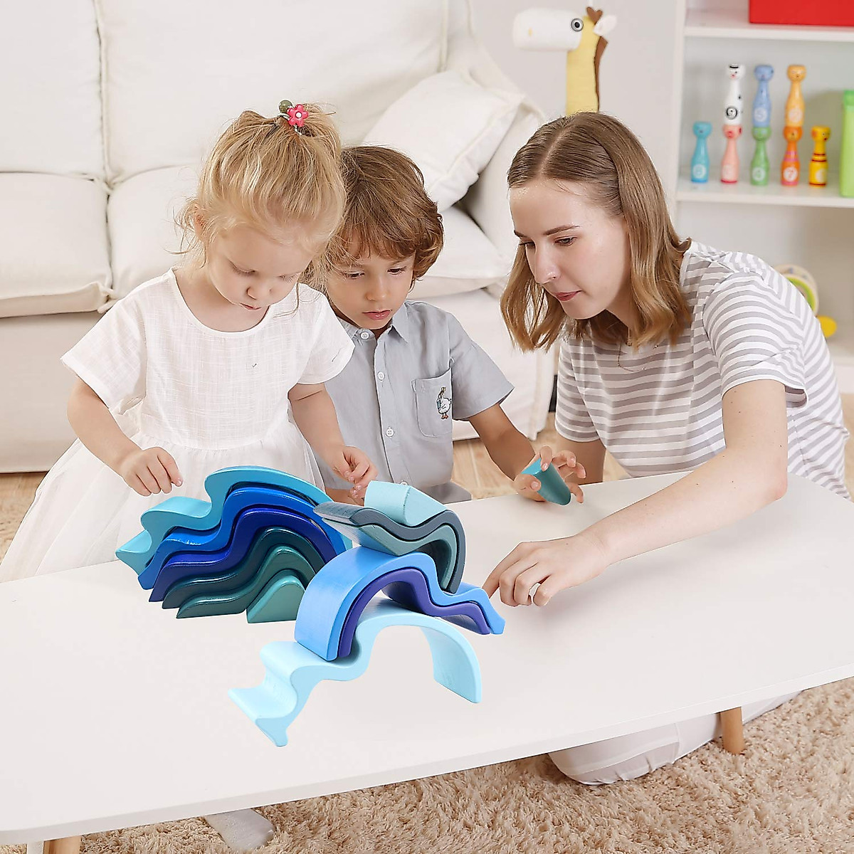 Lewo Wooden Rainbow Stacker Stacking Game Nesting Puzzle Blocks Montessori Educational Toy for Kids Baby Toddlers