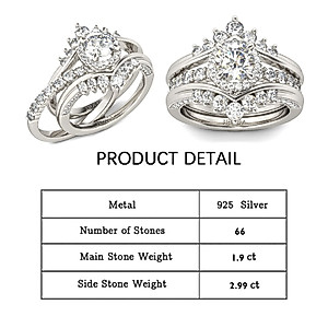 Jeulia Diamond Rings 1.9ct Interchangeable Band Halo Round Cut Sterling Silver Ring for Women Wedding Promise Bridal Set Engagement Anniversary Vintage Crown with Jewelry Gift Box (9)