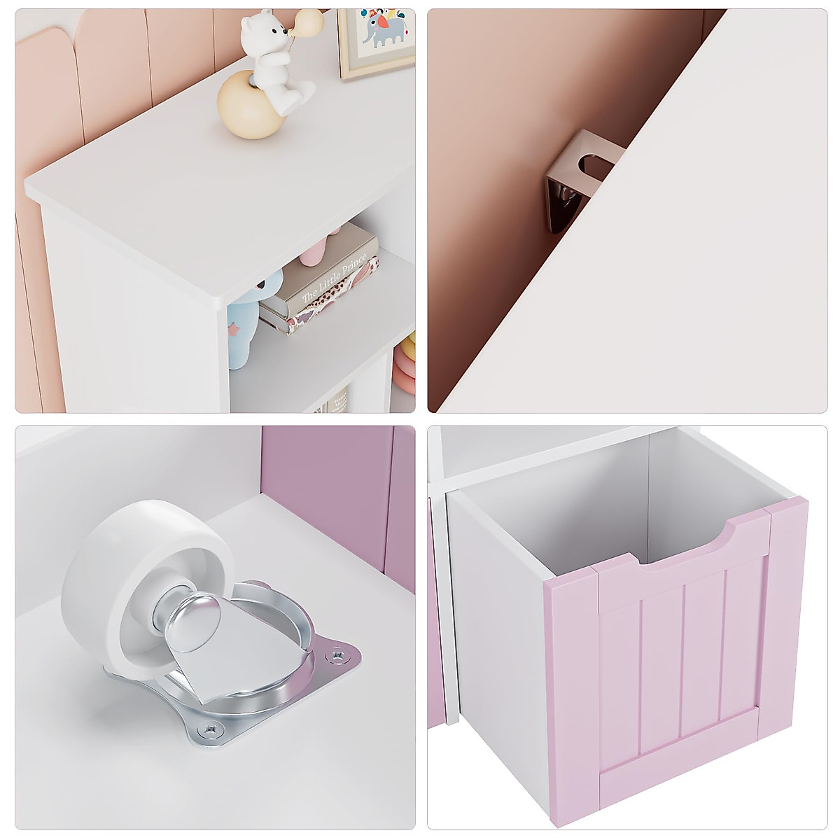 FOTOSOK Toy Storage Organizer with 3 Movable Drawers, Floor Storage Cabinet Toy Chest with Hidden Wheels and 5 Storage Cubbies, Multifunctional Storage Chest for Living Room, Home Office, Pink