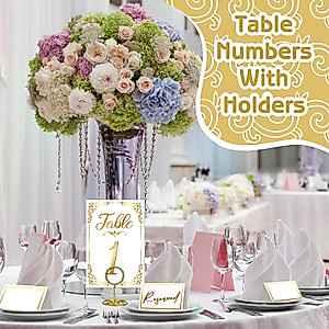 GGSTDDUP Wedding Table Numbers 1-20 with Place Cards and Table Number Holders, Elegant Gold Table Numbers for Wedding, Anniversary, Party