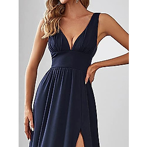 Ever-Pretty Women's Deep V-Neck Long High Elastic Knit Long Plain Evening Dresses Bridesmaid Dress Navy Blue US8