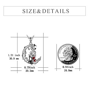 ONEFINITY Nightmare Necklace Sterling Silver Jack and Sally Moon Pendant Necklace Gothic Valentines Day Jewelry for Women Wife Daughter
