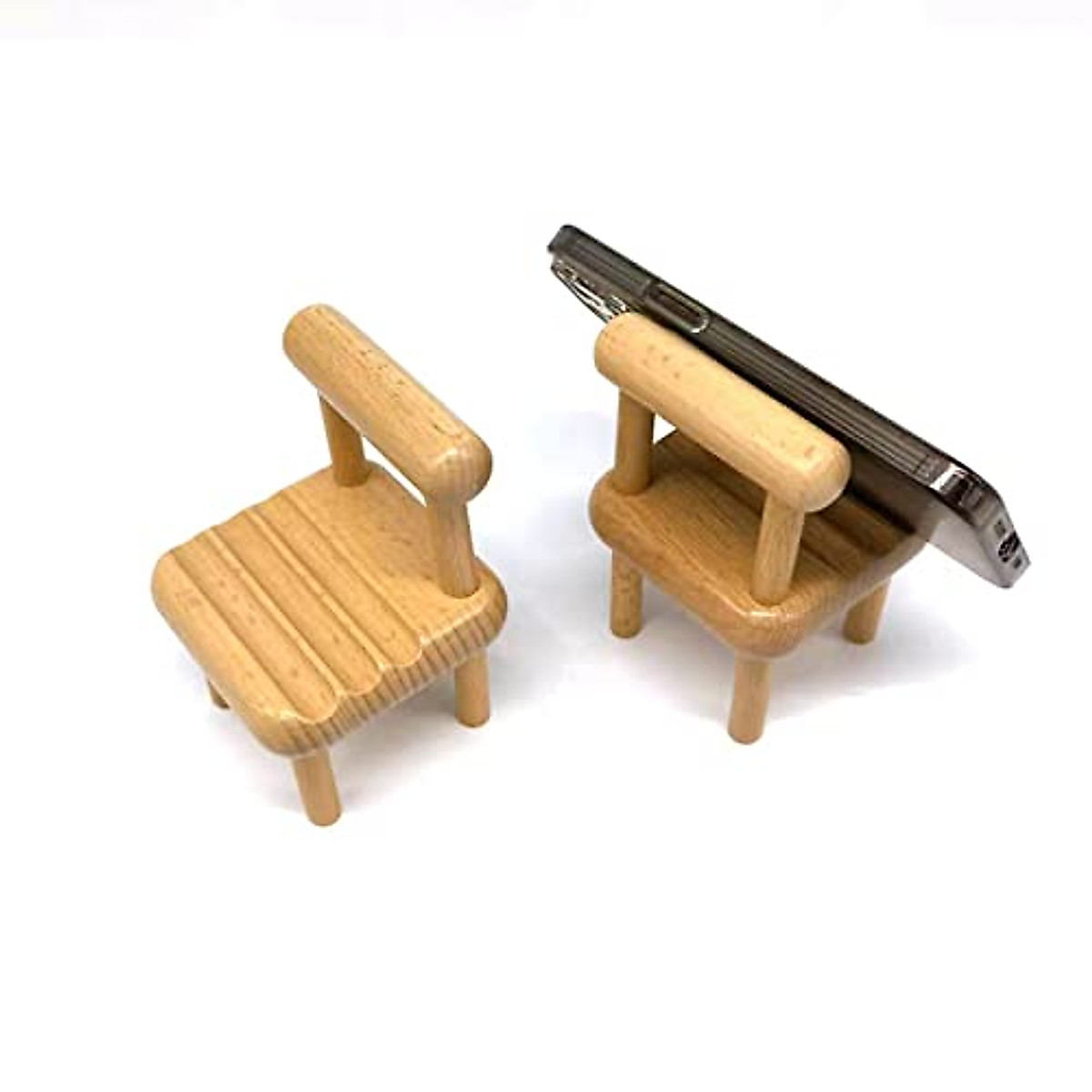 Pletmin Cute Mini Chair Phone Holder with 3 Angles Adjustable Phone Holder for Different Occasions, Card Display Wooden Stand for Desk, Assembly Required, Compatible with Cards and Smartphones(1 PACK)