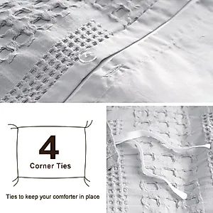 PHF 100% Cotton Waffle Duvet Cover Queen Size, 3 Pieces Soft Breathable Duvet Cover Set for All Season, Pre-Washed Decorative Textured Comforter Cover with 2 Pillow Shams, 90"x92", Light Grey