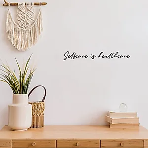 Vinyl Wall Art Decal - Selfcare Is Healthcare - 3" x 20" - Trendy Cute Inspiring Positive Healthy Lifestyle Quote Sticker For Bedroom Bathroom Office Gym Yoga Fitness Spa Wellness Center Decor (Black)