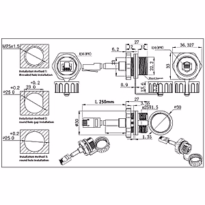 ANMBEST 5PCS Panel Mounting RJ45 Waterproof Connector M25 Cat5/5e Ethernet LAN Cable Coupler with Waterproof/Dust Cap Cover 25cm Network Cable for Outdoor Network