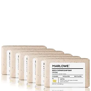 MARLOWE. No. 102 Men's Body Scrub Soap 7 oz | Warm Santal Scent | Best Exfoliating Bar for Men | Made with Natural Ingredients | Green Tea Extract | 6-Pack