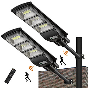 Lovus 2Pack 1500W Solar LED Street Lights, IP65 Waterproof Outdoor Solar Motion Sensor Flood Security Lights Dusk to Dawn for Parking Lot, Home, Garage, ST60-039-2