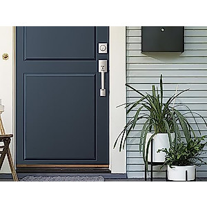 Brightify Satin Nickel Front Door Handle, Satin Nickel Door Handle with Door Lever, Modern Front Door Handle Set, Adjustable Deadbolt Lock Set with Single Cylinder, Reversible for Right&Left