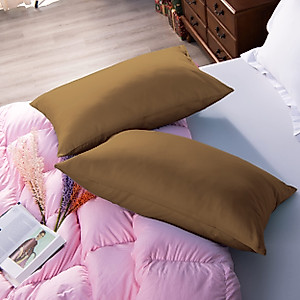 NTBAY Egyptian Cotton Queen Pillowcases - Set of 2, 500 Thread Count Cotton Pillowcases - Soft and Breathable Envelope Closure Pillow Cases - 20x30 Pillow Covers for Bed, Brown