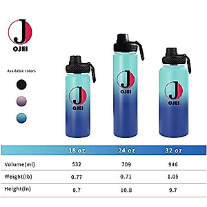 OJEI Stainless Steel Vacuum Insulated Water Bottle With Paracord Handle for Sports w/lid (Sky Blue / Navy Blue, 24oz)