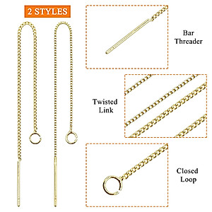 Oubaka 24pcs 8.5cm Ear Threads Long String Ear Threads Hypoallergenic Ear Threads Earrings with Loop Drop Earrings Tassel Chain Earrings for Earring Making DIY Jewelry Craft(2 Styles,2 Colors)