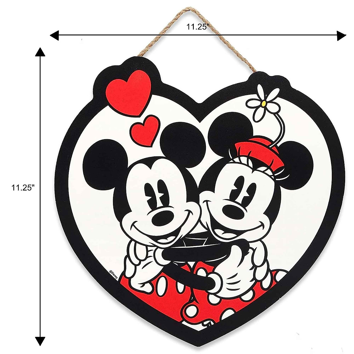 Disney Mickey Mouse and Minnie Mouse Hanging Wood Sign - Heart Shaped Mickey Mouse Wall Art