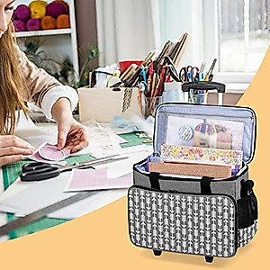 Yarwo Scrapbook Bag on Wheels, Rolling Scrapbook Storage Tote with Detachable Trolley, Gray with Arrow