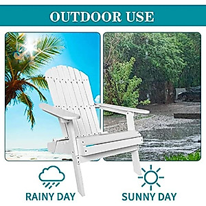BSTOPHKL Adirondack Chair - Set of 2 Folding Wooden Adirondack Lounger Chair, Outdoor All-Weather Fire Pit Chairs Seating Accent Furniture Wood Chairs for Garden Backyard Lawn (White)