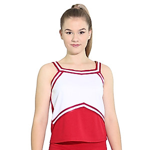 Danzcue Womens Sweetheart Cheerleaders Uniform Shell Top, Scarlet-White, Medium