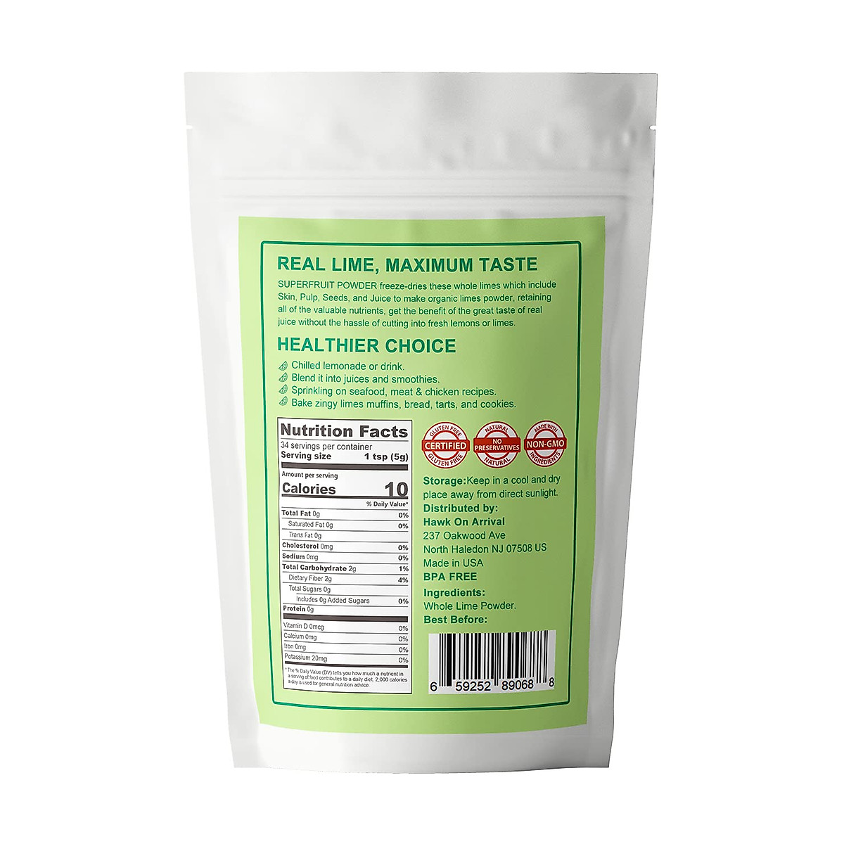 ORGFUN Original Lime Powder, Whole Lime Juice Freeze Dried Powder, Fresh Squeezed Lime Juice Prefer for Cocktails, Drinks, Smoothies, and Cooking 7.06 Oz