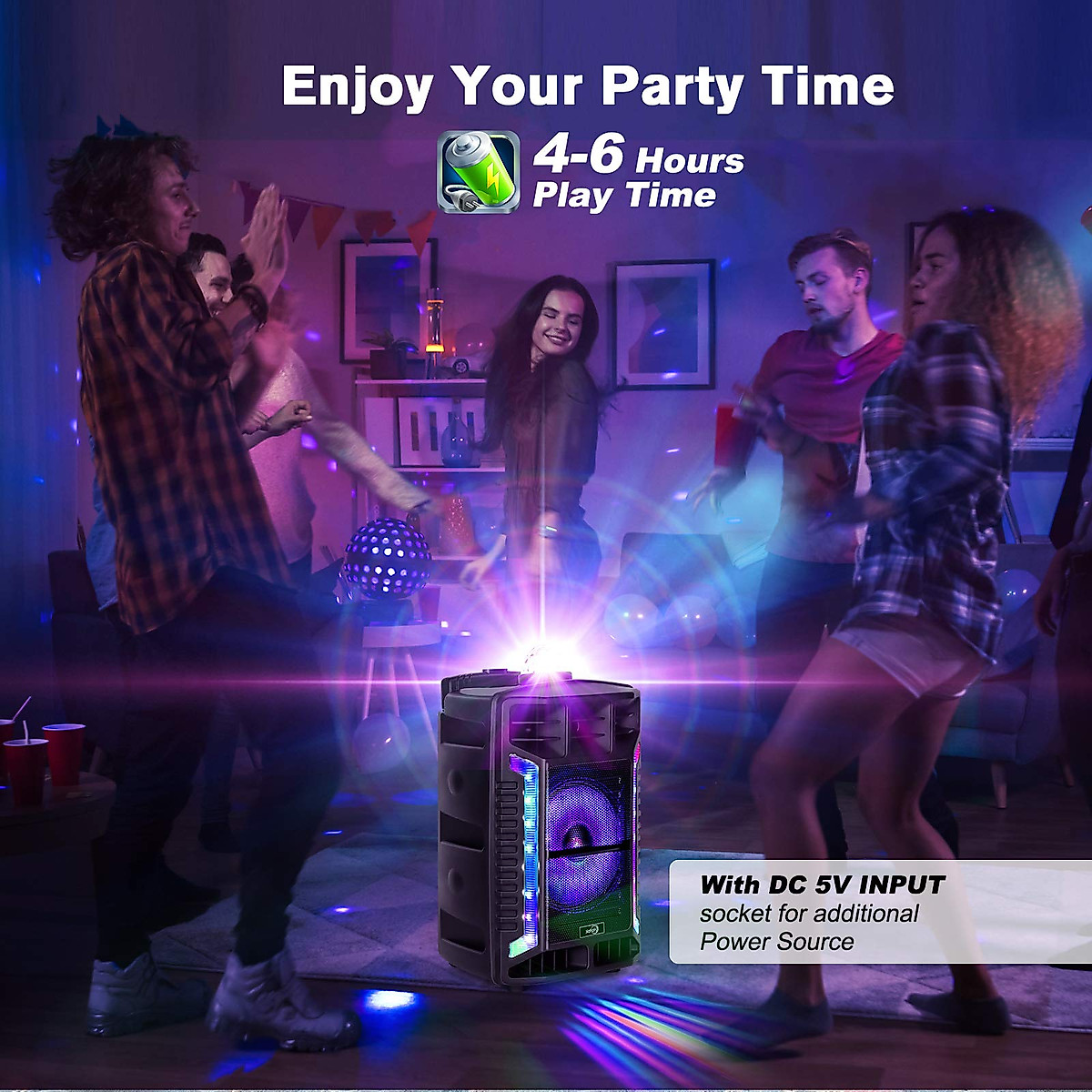 Portable Karaoke Machine 8’’ PA Speaker System Bluetooth Karaoke System for Adults & Kids with Disco Ball, Microphone Rechargeable Battery USB/SD Reader