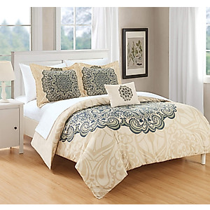 Chic Home Mindy 4 Piece Reversible Duvet Cover Set Large Scale Boho Inspired Medallion Paisley Print Design Bedding-Decorative Pillow Shams Included, Queen, Beige