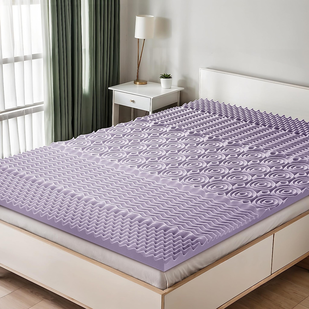 HOOMIC 3 Inch Queen Memory Foam Mattress Topper, 5-Zone Lavender Cooling Gel Infusion, CertiPUR-US Certified, Purple