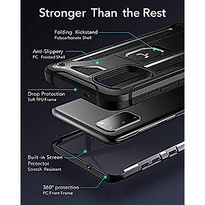 YOUMAKER Designed for Samsung Galaxy S20 5G Case with Built-in Screen Protector and Kickstand Shockproof Case Work with Fingerprint ID Military Grade Drop Tested Cover for S20 6.2 inch-Black