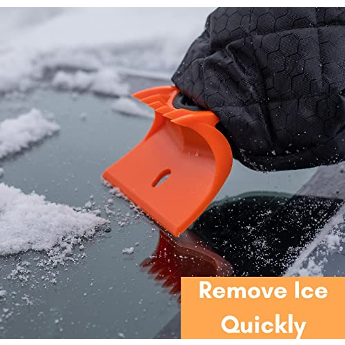BIRDROCK HOME Ice Scraper and Breaker Combo for Car Windshield & Windows | Water Resistant & Large Padded Glove | Wide 4" Blade | Non-Scratch | Tough ABS Plastic