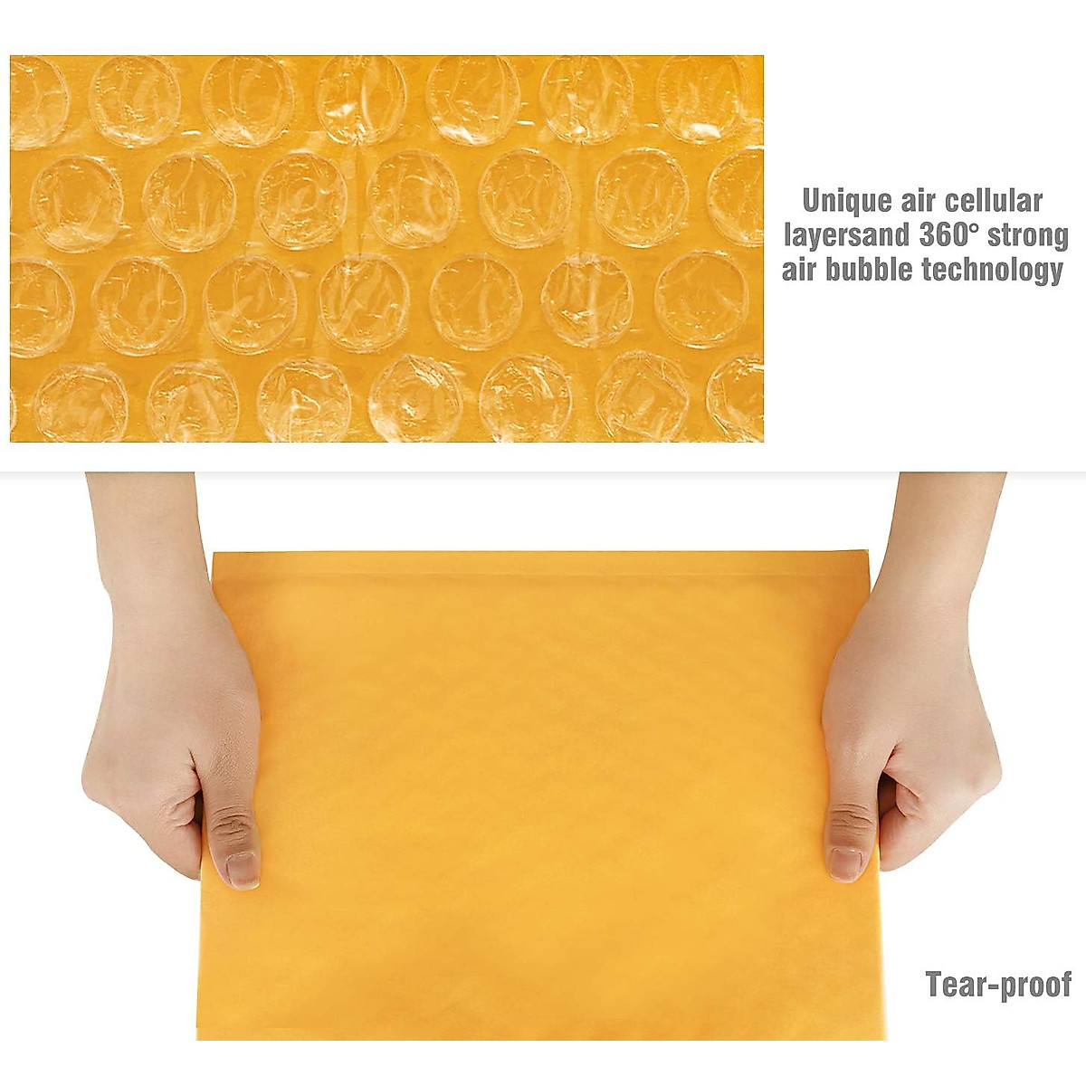 HBlife 50Pcs Bubble Mailers, 4x8 Inches Self Seal Kraft Poly Mailers, Padded Envelopes Shipping Bags Packaging for Small Business