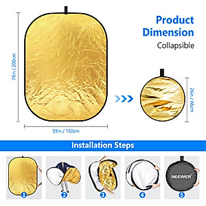 NEEWER 59"x79"/150x200cm Light Reflectors for Photography, Portable 5 in 1 Collapsible Multi Disc with Bag - Translucent, Silver, Gold, Black, White Diffuser for Studio and Outdoor Lighting