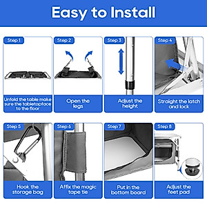 Moosinily Folding Camping Table 4 Ft Foldable Picnic Table 3 Height Adjustable Portable Camp Kitchen with Oxford Storage Outdoor White 47.2×18.5 inch