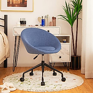 Giantex Home Office Chair, Swivel Desk Chair w/Round Back, Height Adjustable Task Chair w/Flexible Casters, Rolling Computer Chair for Study Room, Bedroom, Make-up Room, Blue