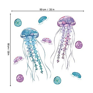 decalmile Large Jellyfish Wall Stickers Ocean Underwater Fish Wall Decals Girls Bedroom Nursery Bathroom Wall Decor(Jellyfish Size: 29"H x 17" W))