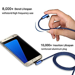 CTREEY Micro USB Cable, 90 Degree 3 Pack 10FT Long Premium Nylon Braided Android Fast Charger USB to Micro USB Charging Cable for Samsung Galaxy S7 Edge/S6/S5 (3 Pack 10FT Blue) (3x10ft)