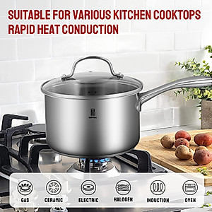 ROYDX Stainless Steel Sauce Pan with Lid, 3QT Saucepan with Stay-cool Handle, Induction Compatible Cooking Pot Multipurpose Use for Home Kitchen or Restaurant, Dishwasher Safe, Oven Safe