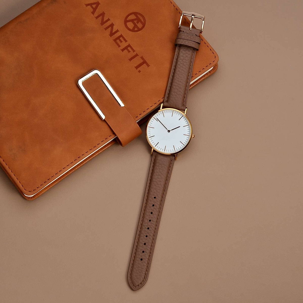 ANNEFIT Watch Band 18mm, Quick Release Textured Padded Leather Straps with Rose Gold Buckle for Men and Women (Brown)