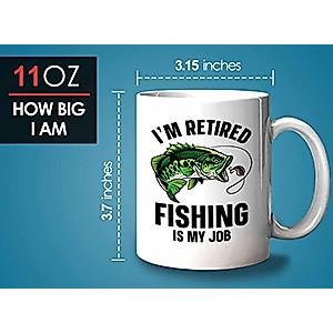 Fisher Coffee Mug 11oz White - i'm retired fishing is my job - Bass Fishing Spooler Boat Lovers Lures Rod Funny Fisherman Joke Retirement Grandpa
