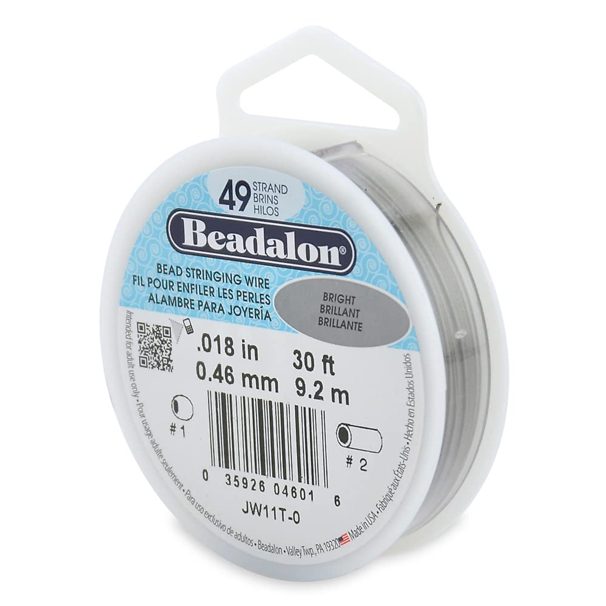 Beadalon 49-Strand 0.018" (0.46 mm) 30 ft (9.1 m) Bright Bead Stringing Wire.018 9.2 m