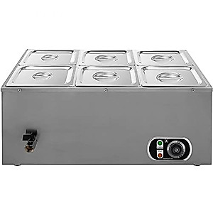 Commercial Food Warmer 6 Pan, Stainless Steel Bain Marie - 12.6 Qt Capacity, 1500W, Temperature Control, Electric Soup Warmer with Lids and Ladles